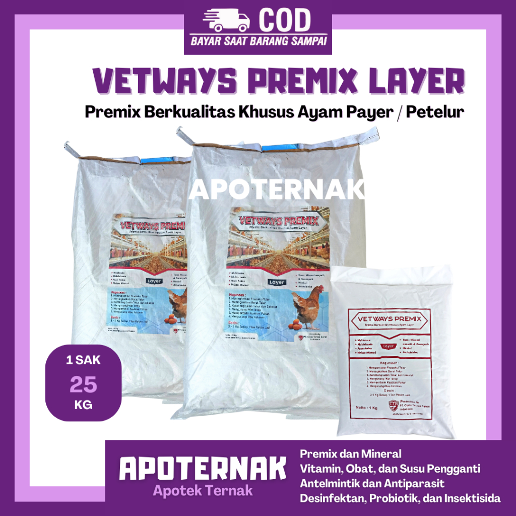 Jual PREMIX AYAM PETELUR VETWAYS PREMIX LAYER 25 kg (1 Sak) Imbuhan ...