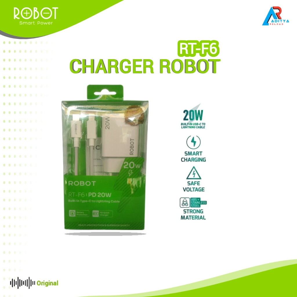Jual ROBOT RT-F6 Charger PD 20W Built-in Type-C to Lightning Garansi ...