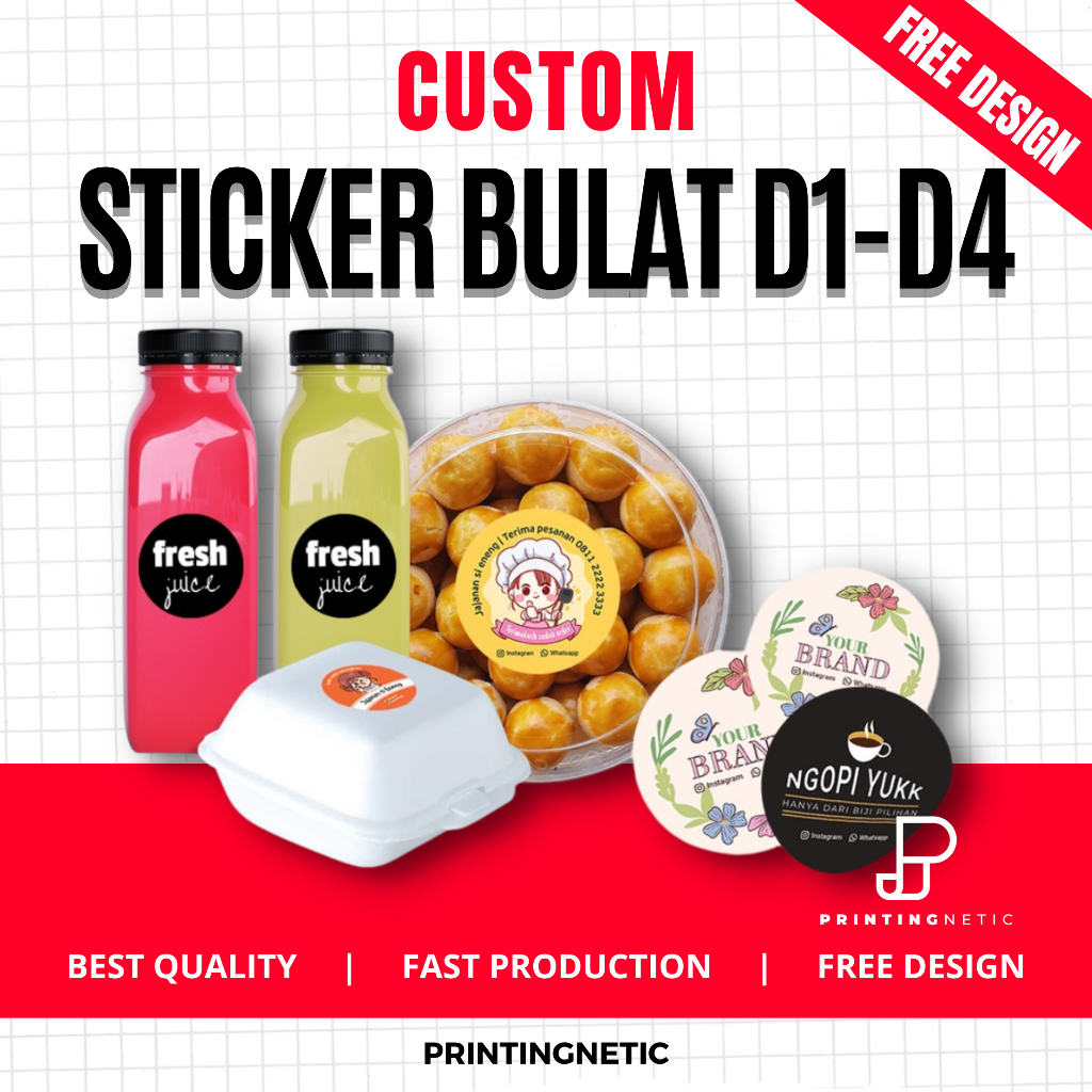 Jual (FREE DESIGN) Custom Sticker Chromo Bulat Kecil D1 - D4 / Custom ...