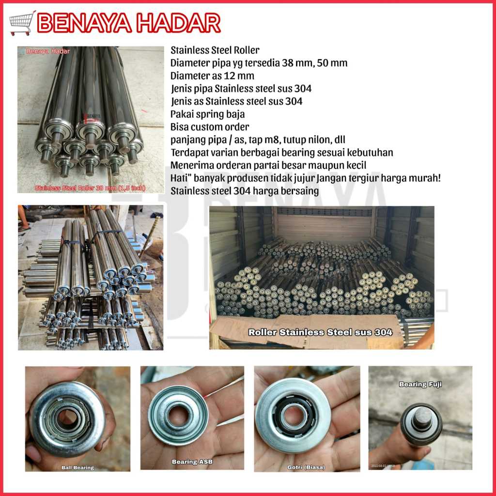 Jual Stainless steel roller 38 mm x 700 mm x 740 mm as 12 mm roller ...