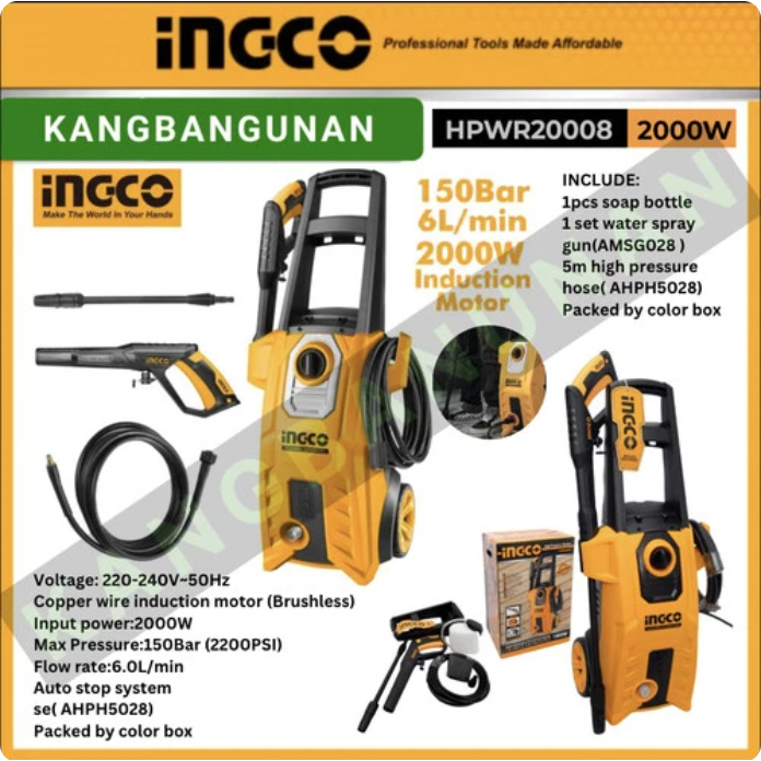 Jual INGCO HPWR20008 Mesin Pompa Cuci Steam Pressure Washer Mobil Motor ...