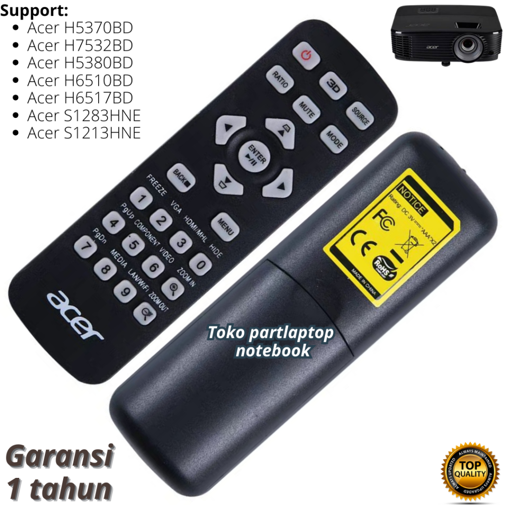 Jual Remote kontrol lampu proyektor Acer H5370BD H7532BD H5380BD ...