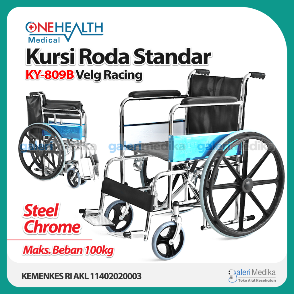 Jual Kursi Roda Standar OneHealth KY809B / KY-809B / KY 809 B Steel ...