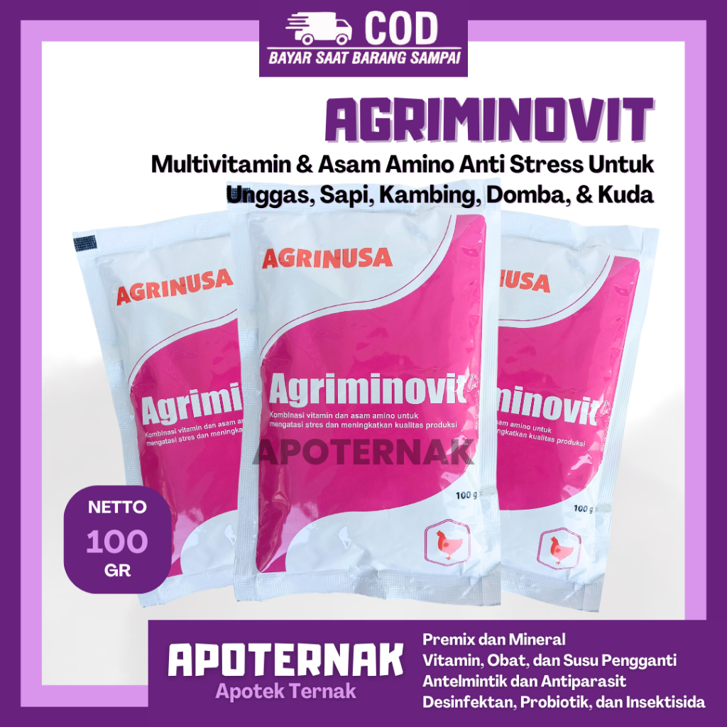 Jual AGRIMINOVIT 100 gr | Multivitamin Asam Amino Untuk Hewan Ternak Sapi Kambing Domba Kuda ...