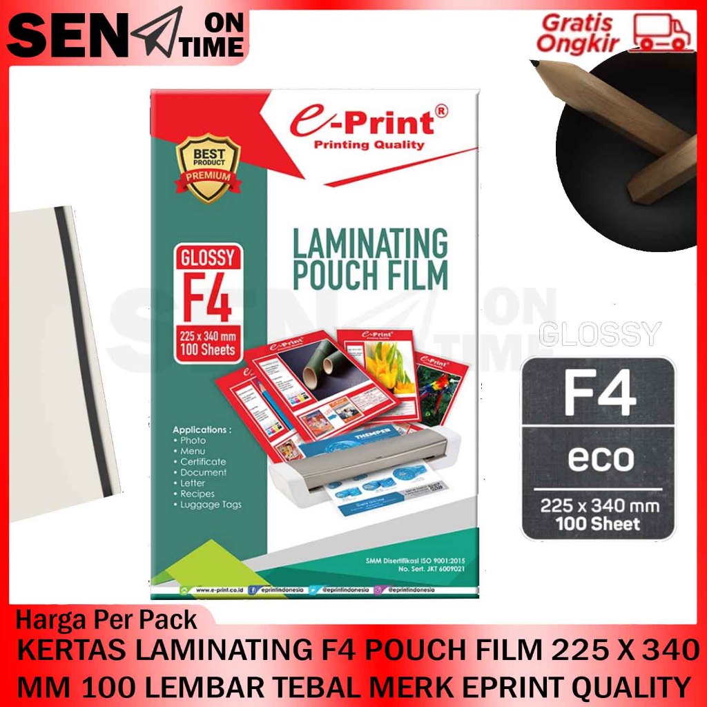 Jual POUCH PLASTIK LAMINATING F4 100 SHEETS E-PRINT ECO HIJAU PELASTIK ...