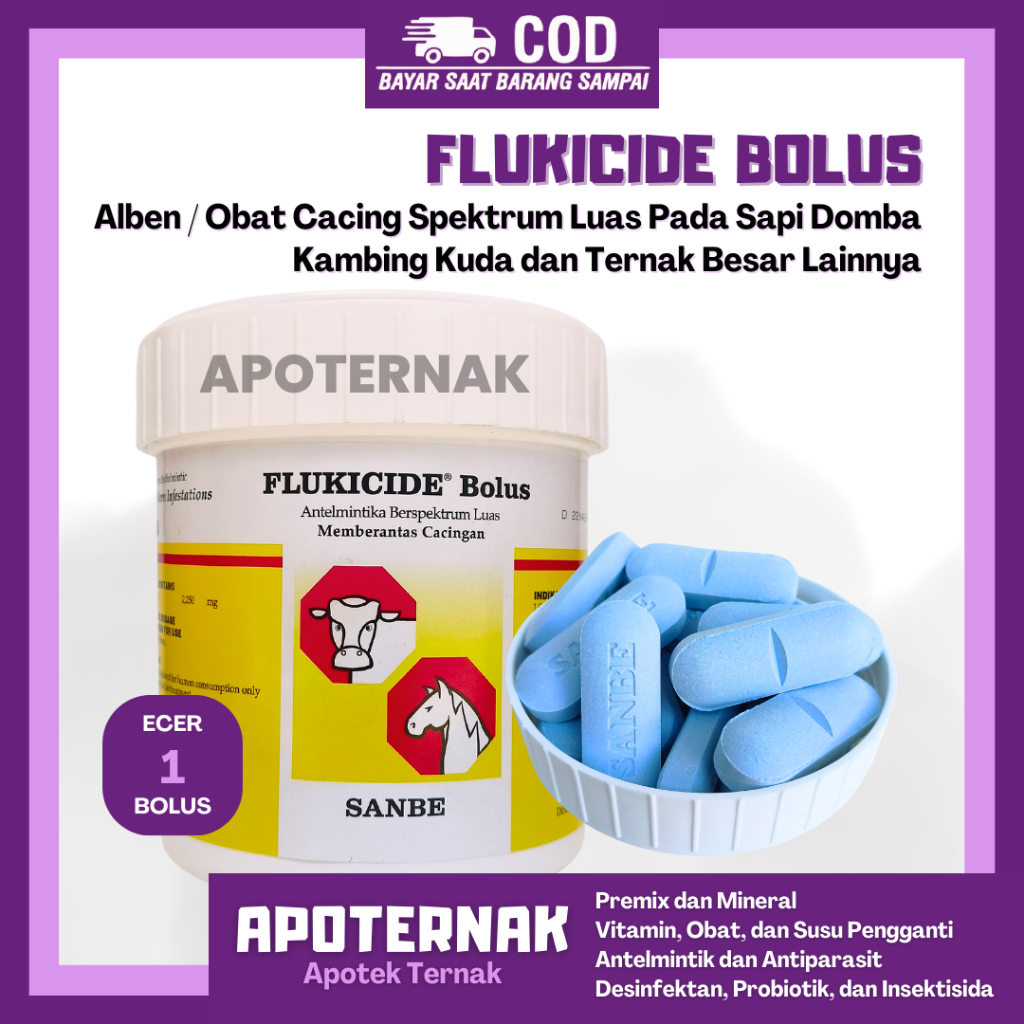 Jual FLUKICIDE 1 BOLUS - Obat Cacing Spektrum Luas Untuk Sapi Kuda dan ...