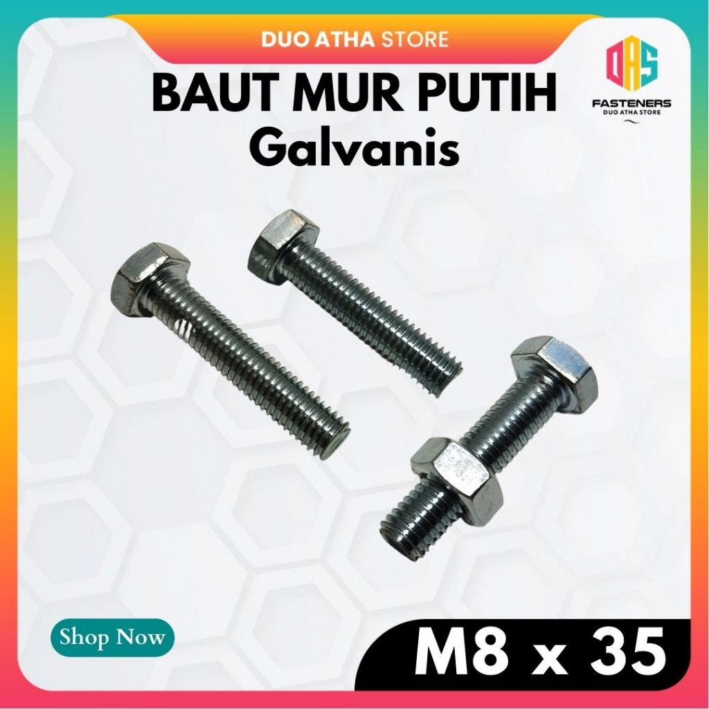 Jual M8x35 Baut Mur M8 X 35 BMP Galvanis Putih | Shopee Indonesia