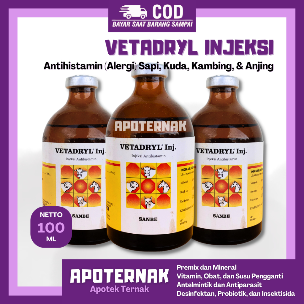 Jual VETADRYL 100ml INJEKSI - Obat Alergi Makanan Lingkungan Obat Pada ...