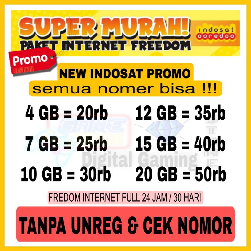 Jual (PROMO) PAKET DATA / KUOTA INDOSAT FREDOM INTERNET FULL 24 JAM ...