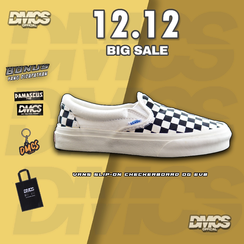 Jual Sepatu Vans Cewek Slip On Checkerboard OG Black White Waffle EVB ...