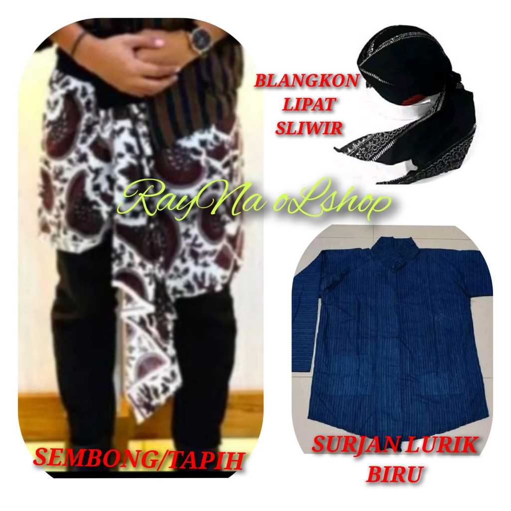 Jual PAKETAN LENGKAP BAJU ADAT JAWA PRIA, SURJAN LURIK BIRU+ SEMBONG/TAPIH + BLANGKON LIPAT ...