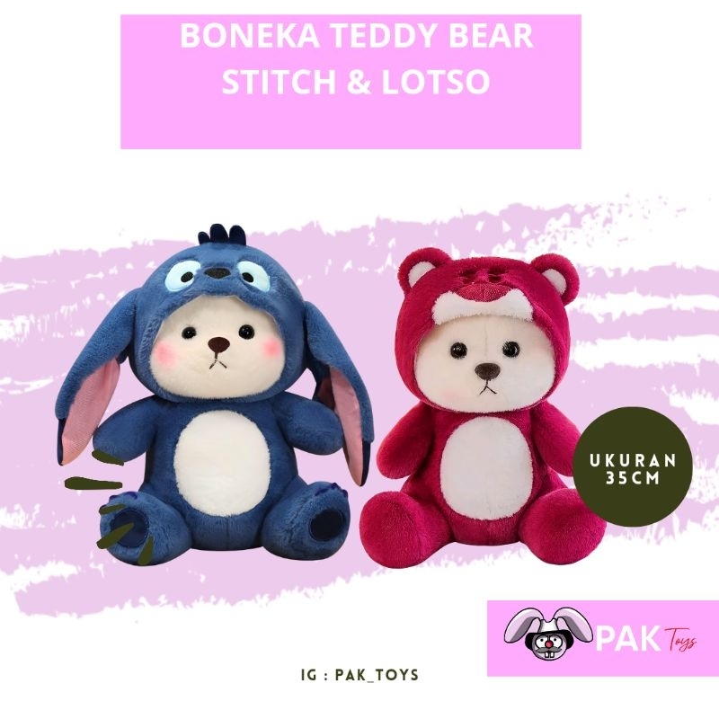 Jual Boneka Teddy bear Hoodie kupluk costum Lotso Stitch Kelinci dan ...