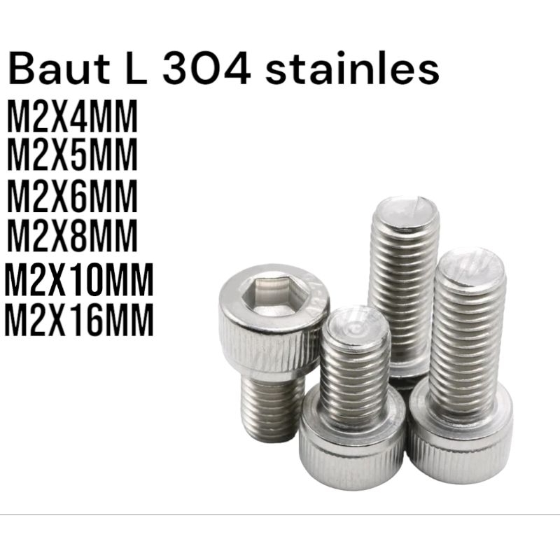 Jual Baut L M2 Stainless 304 ukuran m2 x 4mm-16mm Baut L Stainless ...