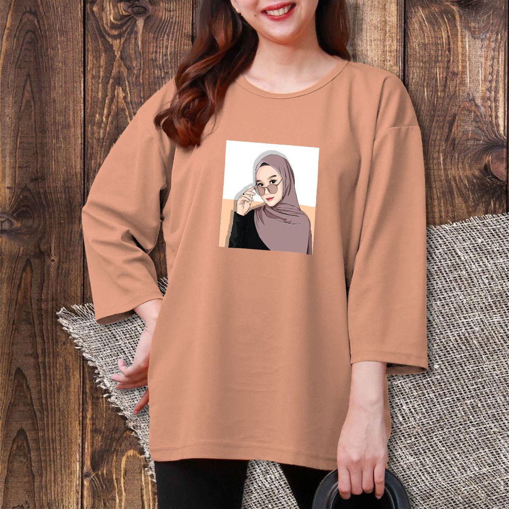 Jual Kaos Atasan Oblong Wanita Jumbo Print Hijab Kacamata Bahan Voxy Ukuran Xxxl Oversize ...