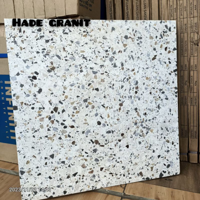 Jual GRANIT LANTAI 60X60 DOP MAT INFINITY TERAZO VENICE WHITE | Shopee ...