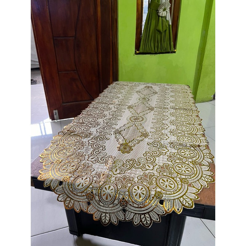 Jual meja tamu motif emas oval/taplak meja tamu lonjong/perlengkapan ...