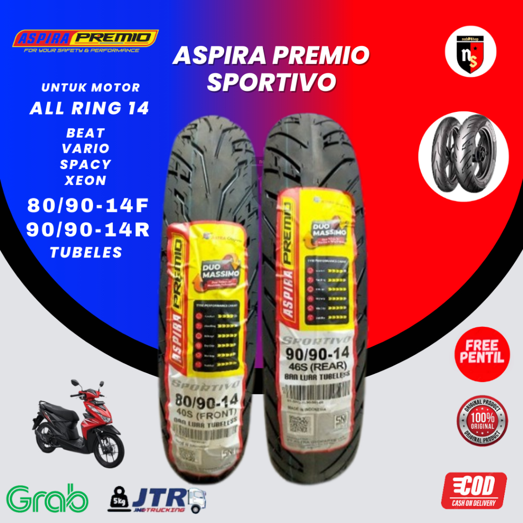 Jual Aspira Premio Sportivo 90/90 14 Rear Belakang Ban Matic Tubeless Free Pentil Tubeless ...