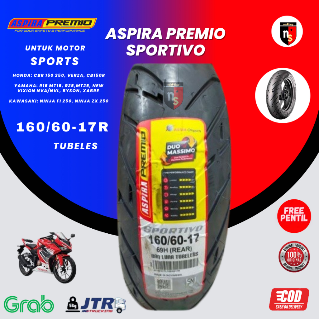 Jual Ban Aspira Premio Sportivo 160 60 17 Tubeless Gratis Pentil | Shopee Indonesia