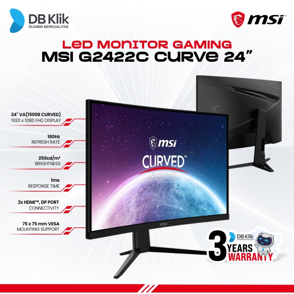 Jual LED Monitor Gaming MSI G2422C Curve 24" FHD VA 180Hz 1ms HDMI DP ...