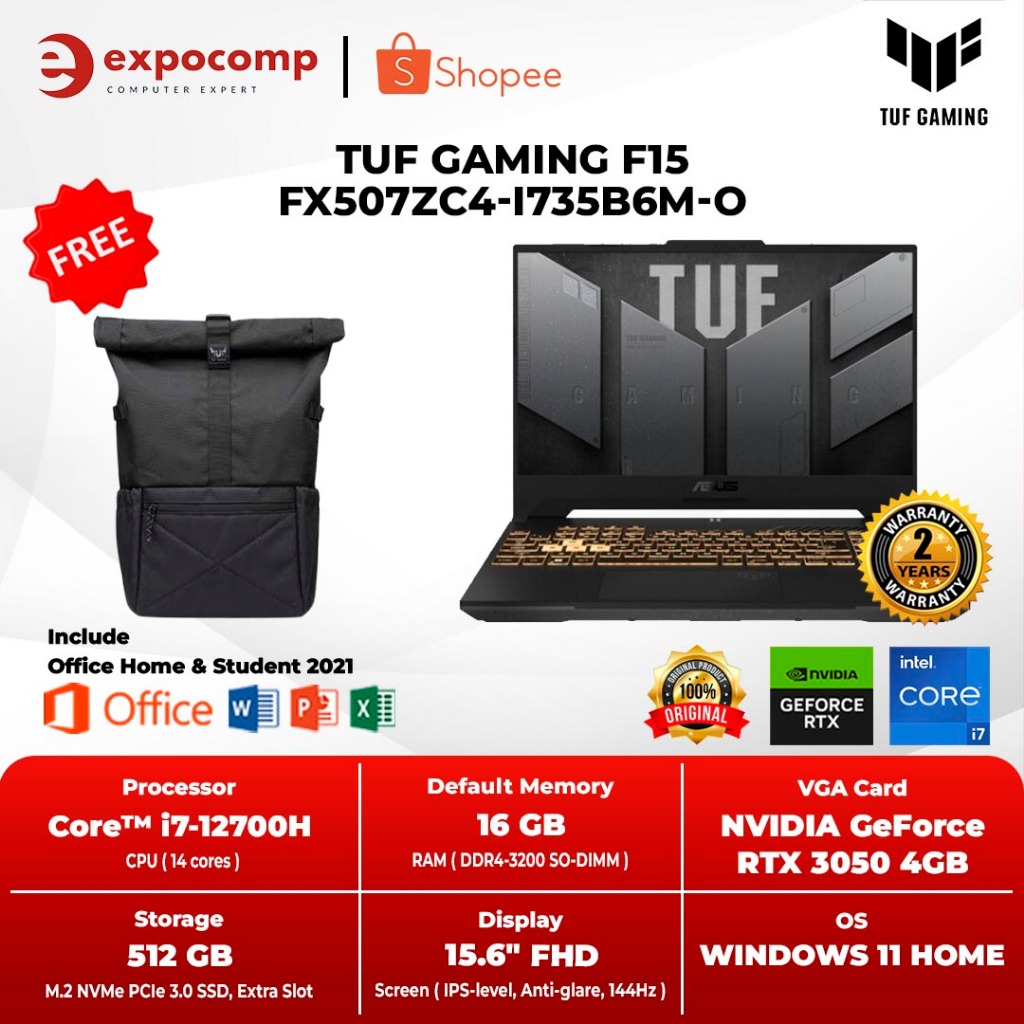Jual ASUS TUF GAMING F15 FX507ZC4-I735B6M-O GREY CORE i7-12500H RTX3050 ...