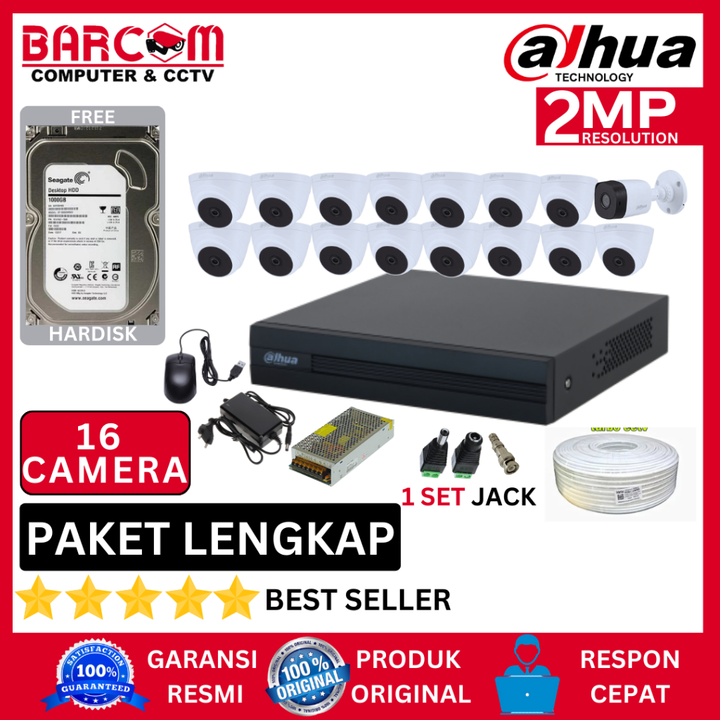 Jual Paket CCTV DAHUA 16 CHANNEL Kamera 2MP LENGKAP + Kabel 240M + FREE Harddisk (Pilih Varian ...