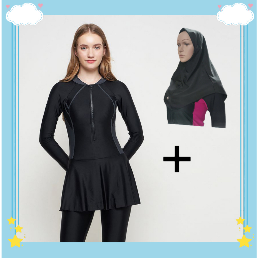 Jual Baju renang dewasa hijab muslim lengan celana panjang polos ...