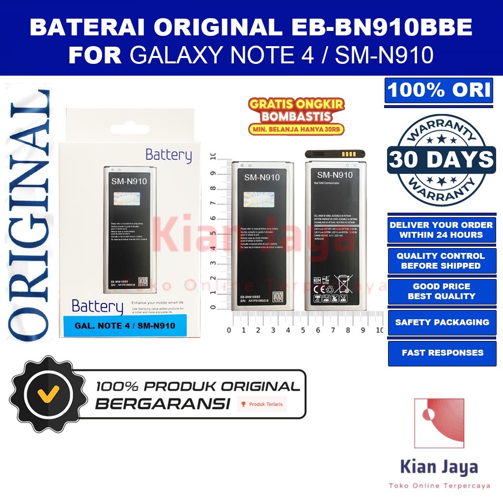 Jual [Garansi 100% Ori] Baterai Galaxy Note 4 / SM-N910, EB-BN910BBE ...