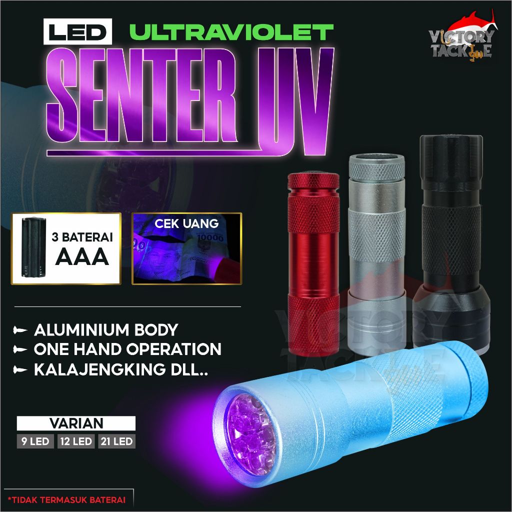 Jual SENTER ULTRAVIOLET TORCH 9 12 21 LED SENTER PENDETEKSI UANG ...