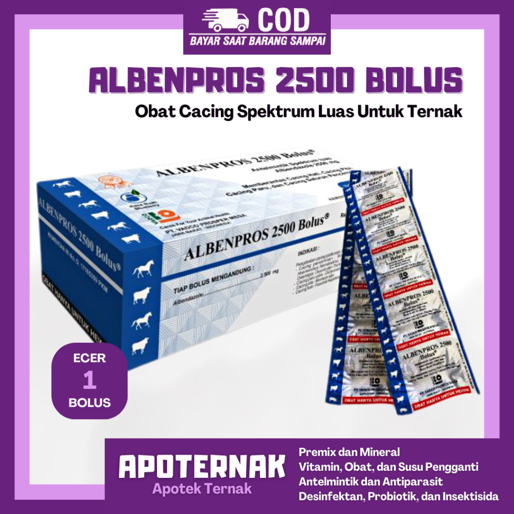 Jual ALBENPROS 2500 BOLUS 1 Butir - Obat Cacing Spektrum Luas Untuk ...