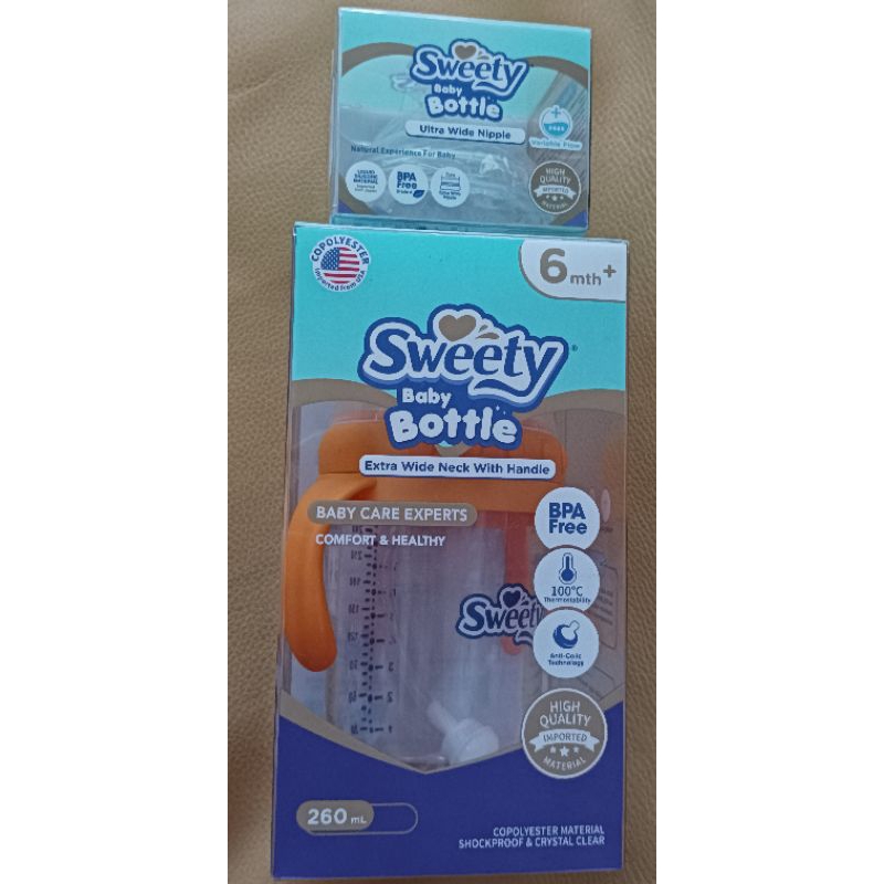Jual [BONUS NIPPLE] Sweety baby bottle extra wide neck with handle ...