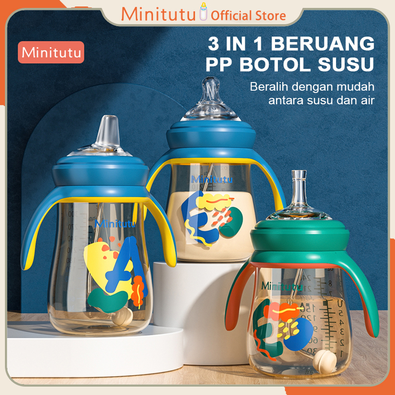 Jual Minitutu 3 IN 1 Sets Botol Susu PP Leher Lebar (WIDE NECK) Three Uses Dot Sippy Straw ...