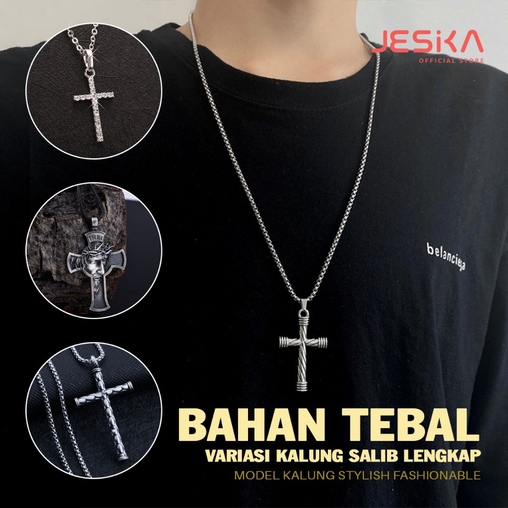 Jual Kalung salib pria wanita style keren couple liontin bahan rantai alloy warna silver putih ...
