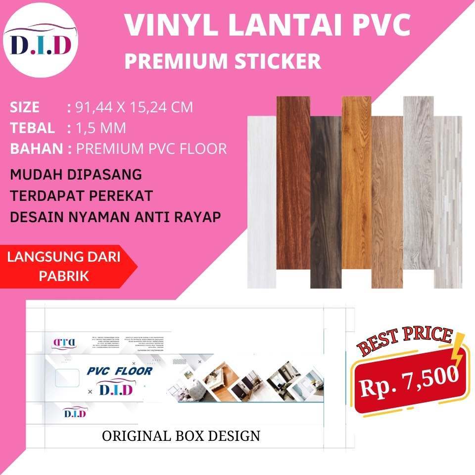 Jual PALING MURAH!! Vinyl Lantai PVC Stiker Kayu 91.44×15.24CM (Tebal 1 ...