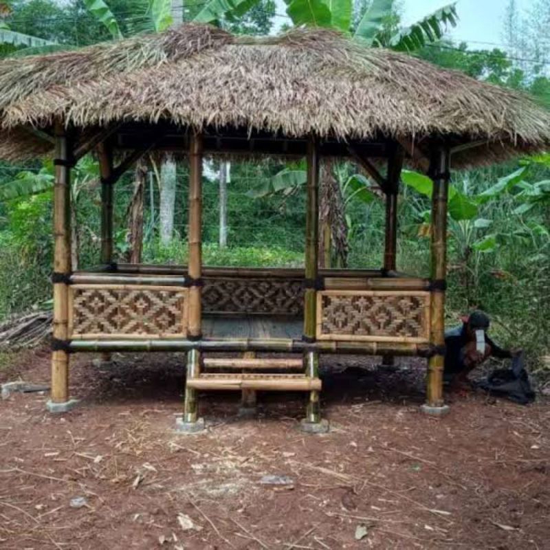 Jual saung gazebo bambu atap ijuk 3×3 m | Shopee Indonesia