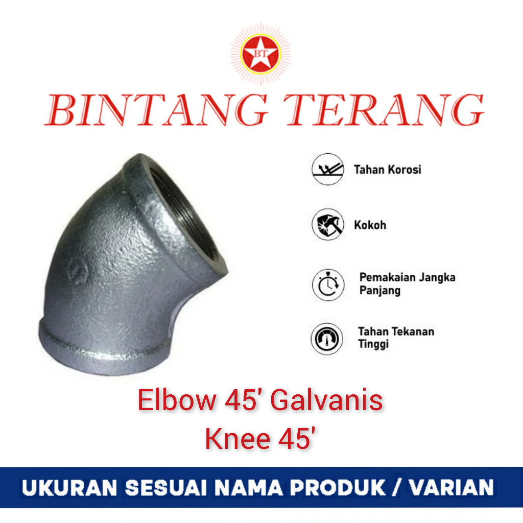 Jual Keni 45 derajat Galvanis 1/2" / Elbow 45' besi galvanis 1/2" / knee 45 deg | Shopee Indonesia