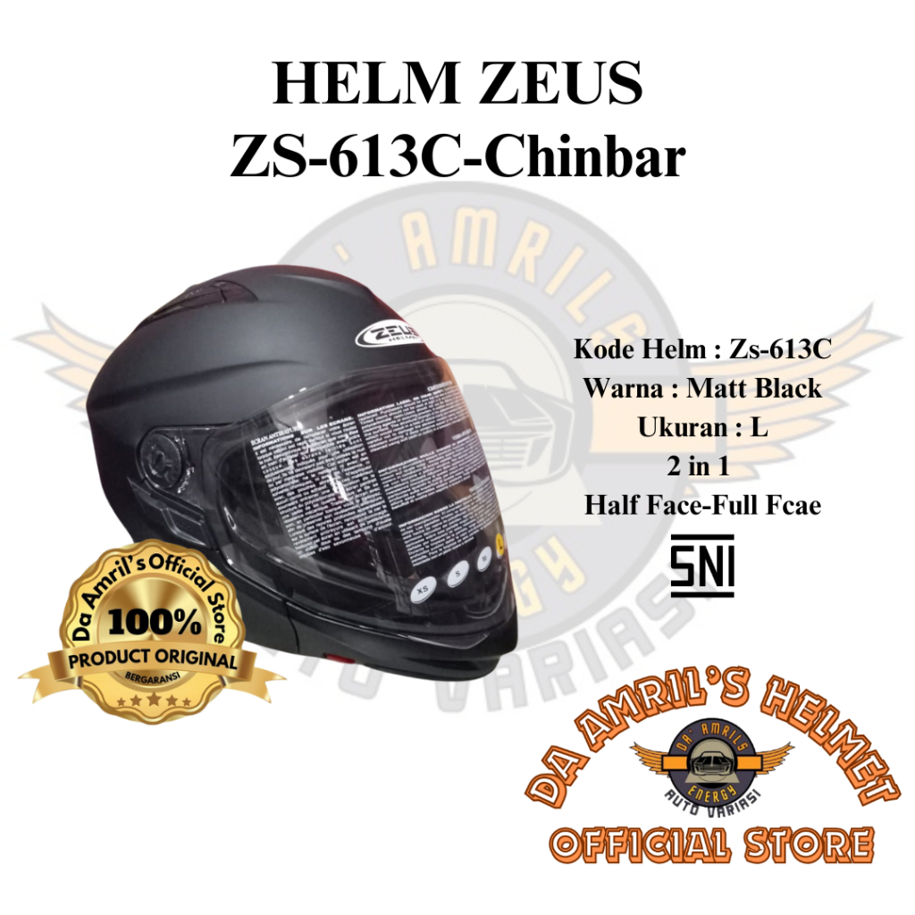 Jual HELM ZEUS - 613C CHINBAR (MATT BLACK) | Shopee Indonesia