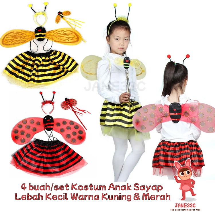 Jual 4 buah/set Kostum Anak Sayap Lebah (Rok + Sayap + Hiasan Kepala ...