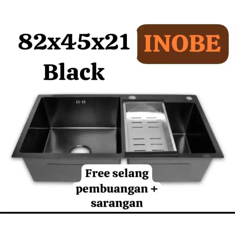 Jual Kitchen Sink INOBE 8245 BLACK / Bak Cuci Piring 2 Lubang Minimalis ...