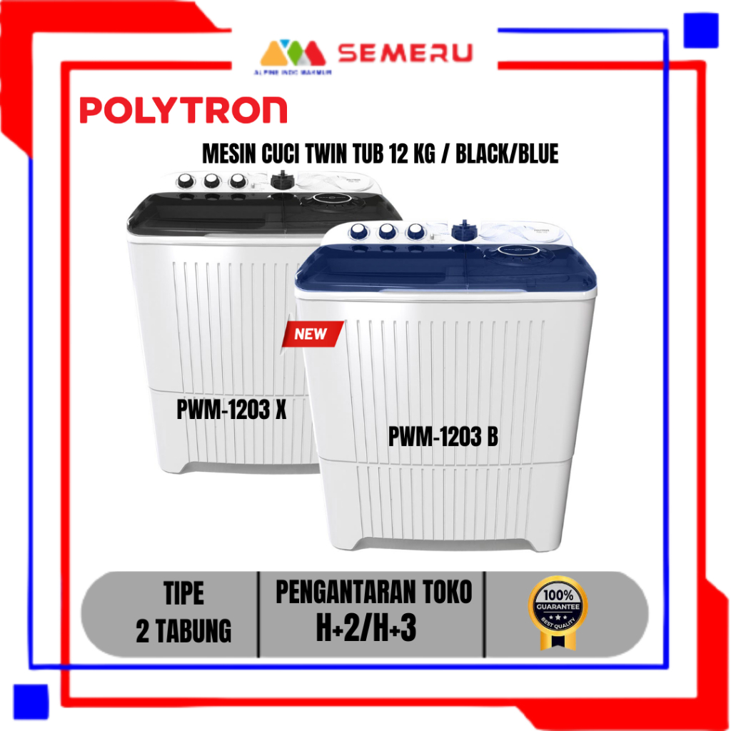 Jual POLYTRON MESIN CUCI TWIN TUB 12 KG / BLACK/BLUE PWM-1203 X KHUSUS ...