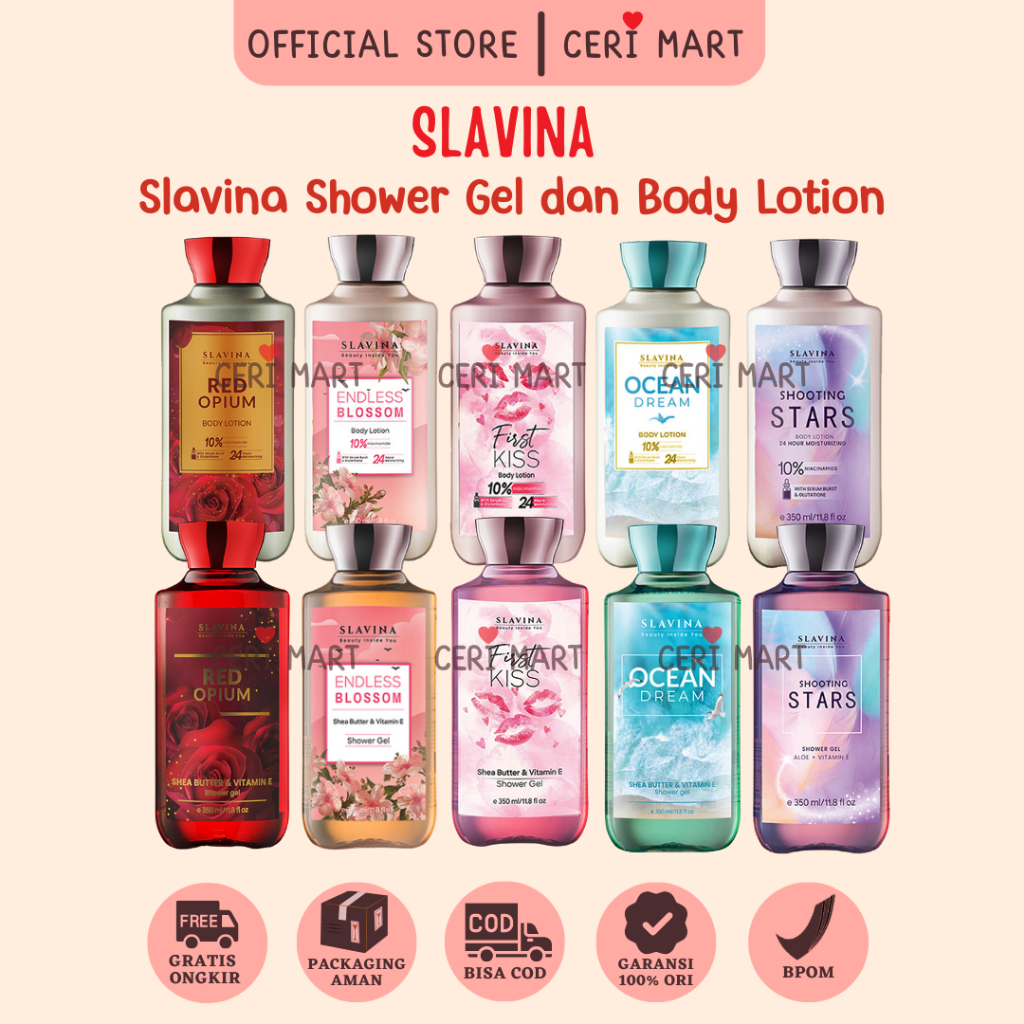 Jual SLAVINA BODY WASH SHOWER GEL BODY LOTION RED OPIUM ENDLESS LOVE FIRST KISS OCEAN NAGITA ...