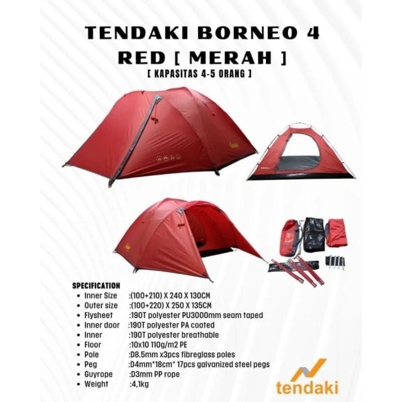 Jual tendaki borneo 4 merah tenda dome tenda tendaki borneo merah ...