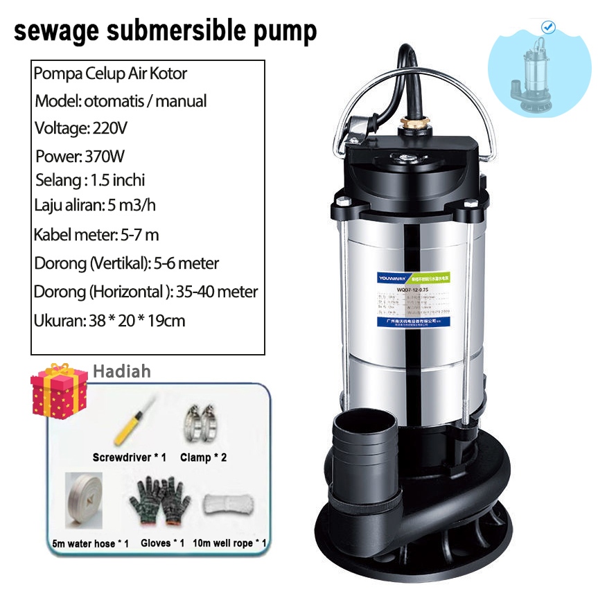 Jual Pompa Celup Air Kotor Otomatis 550Watt stainless steel sewage pump Mesin Pompa Air Murah ...