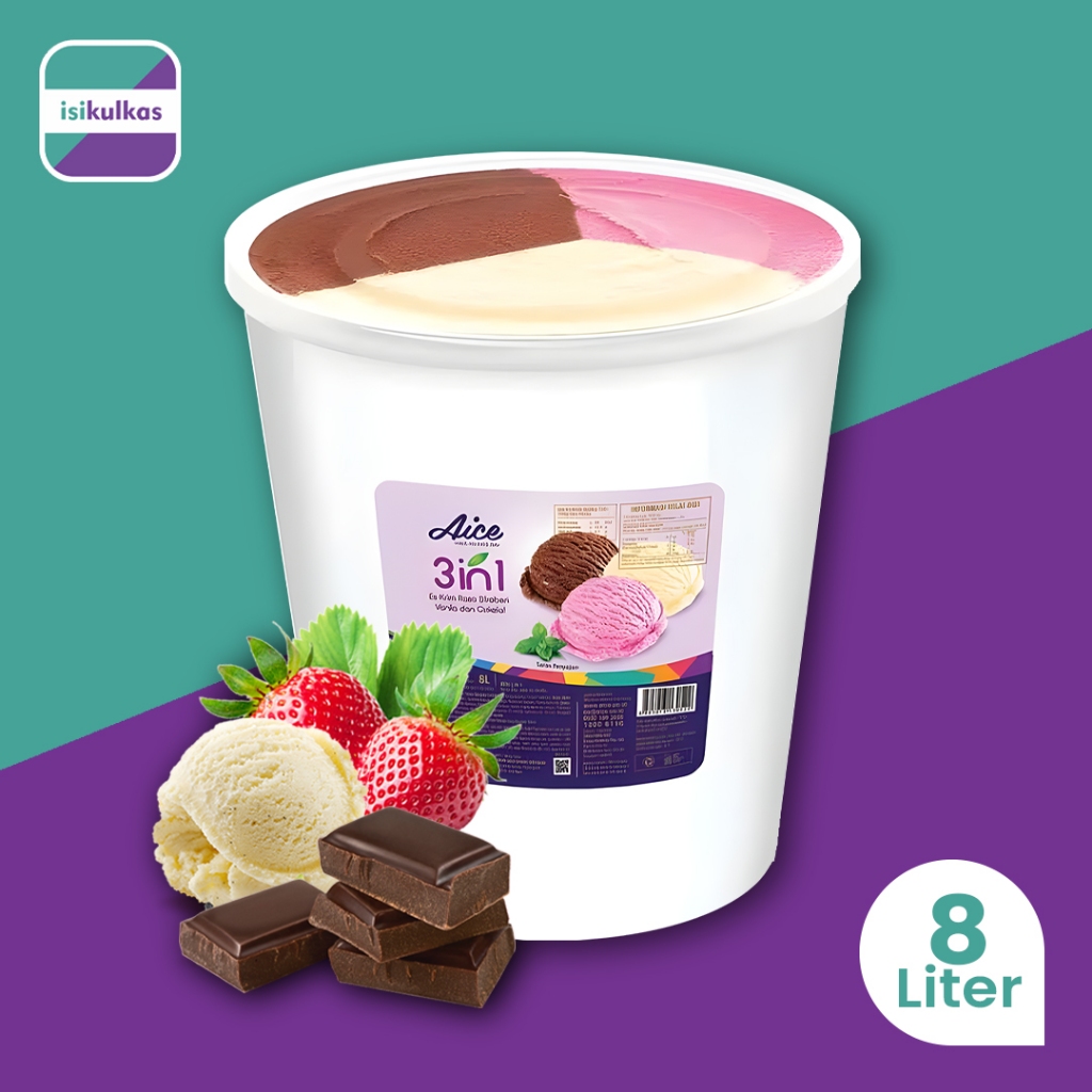 Jual Ice Cream AICE 3 Rasa Mix / Es Krim Neopolitan Ember 8 Liter ...