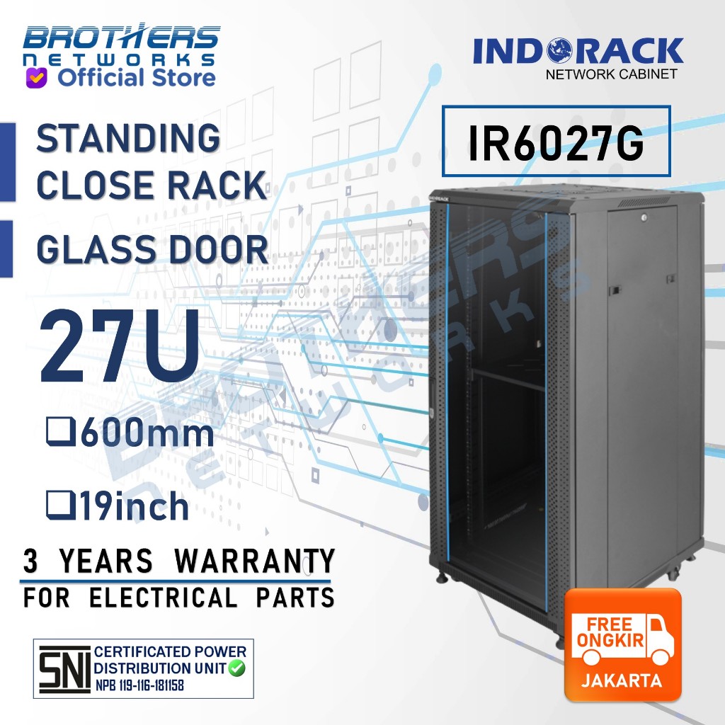 Jual RAK SERVER INDORACK CLOSE RACK IR6027G 27U 600MM 19 INCH GLASS ...