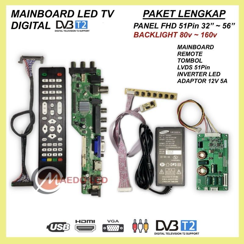 Jual Universal LED LCD TV Board Digital DVB T2 LVDS 51pin /Mainboard TV ...