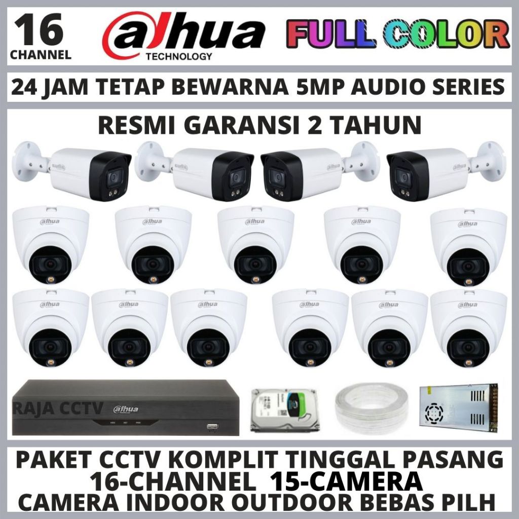Jual PAKET CCTV DAHUA 5MP COLORVU COLORFUL 16 CHANNEL 15 CAMERA TURBO ...