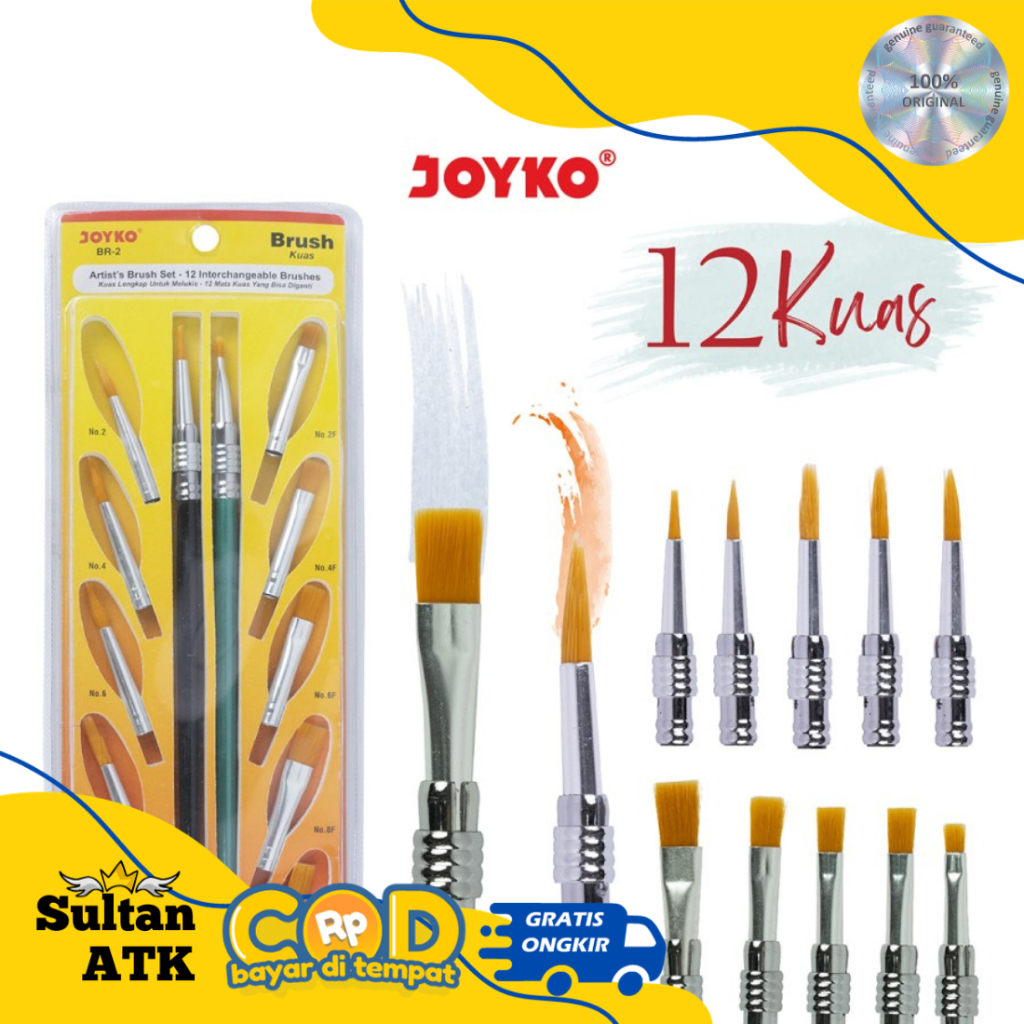 Jual SET KUAS LUKIS / BRUSH SET JOYKO BR-2 ( KUAS CAT AIR, ACRYLIC ...