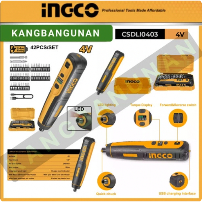 Jual MESIN OBENG CORDLESS INGCO 4V 1/4" 240/MIN CSDLI0403 | Shopee ...