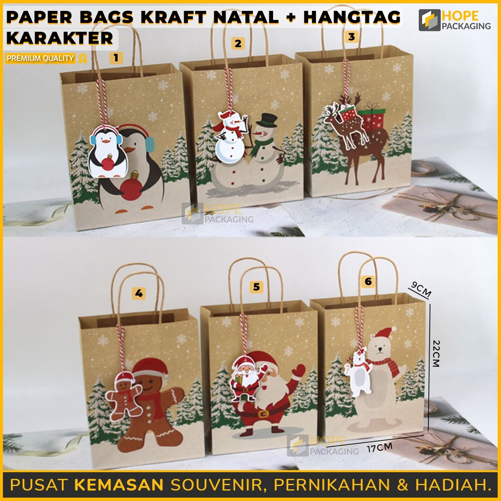 Jual Paper Bag Merry Christmas/Natal + Hangtag Karakter / Tas Kantong ...