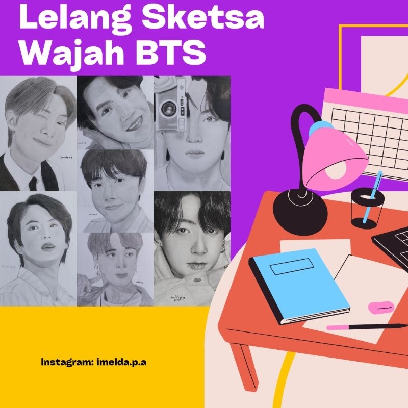 Jual Sketsa Wajah BTS/Lukisan Wajah BTS/Lelang Lukisan Gambar BTS RM ...